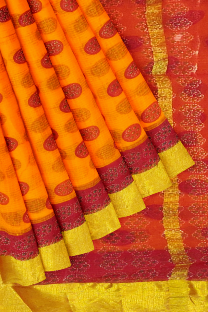 Ladu Peela Saree with Jari border - Shree Jain Jari Store
