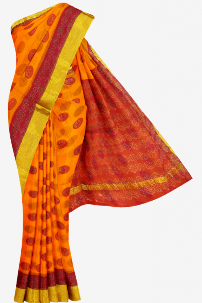 Ladu Peela Saree with Jari border - Shree Jain Jari Store